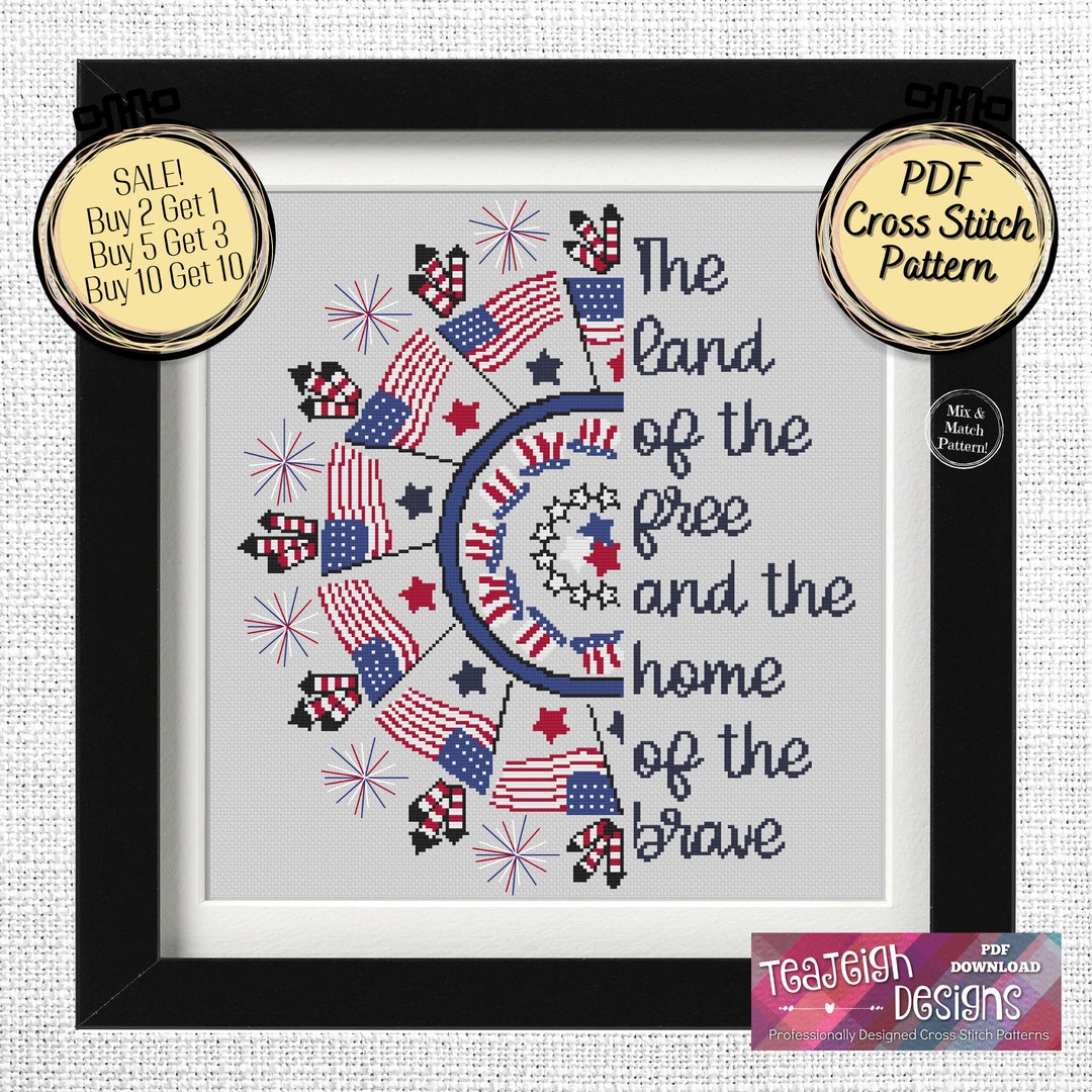 The Land of the Free Cross Stitch Pattern - USA Patriotic Flag Mandala ...