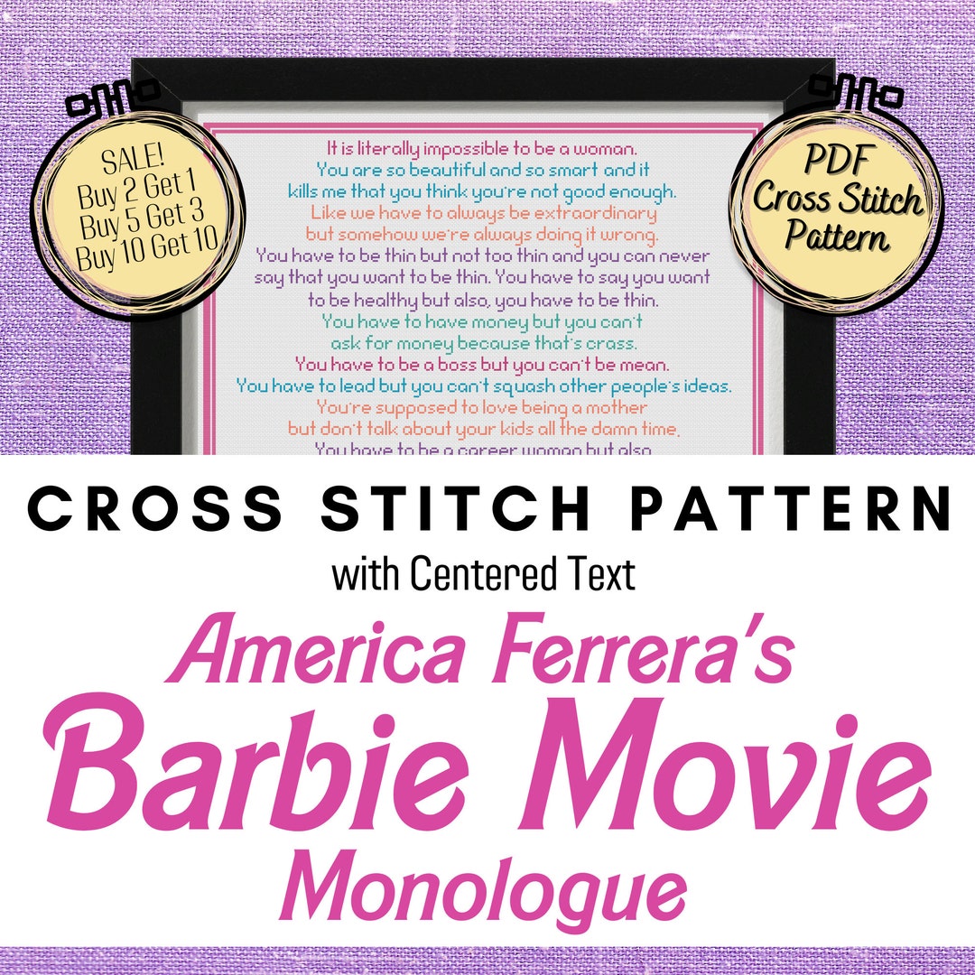 America Ferrera Movie Monologue Cross Stitch Pattern Printable PDF - Centered Text - Pattern ...