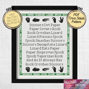 Big Bang Theory Easy Cross Stitch Pattern Rock Paper Scissors Lizard ...