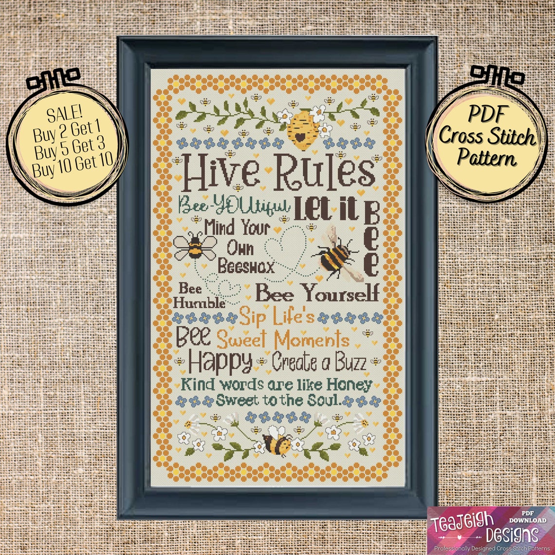 Hive Rules Cross Stitch Pattern Bee Yourself Bee Youtiful - Etsy