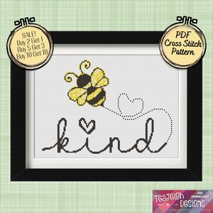 Bee Kind Very Easy Cross Stitch Pattern - Printable and Pattern Keeper ...
