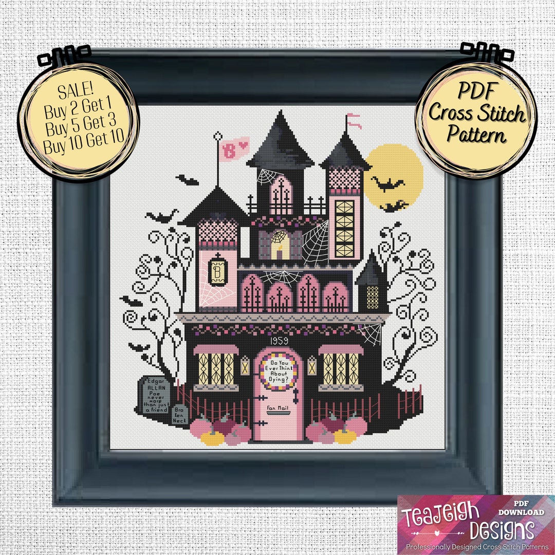 Pink Dreamhouse Haunted Mansion Style Cross Stitch Pattern - Hallowe'en ...