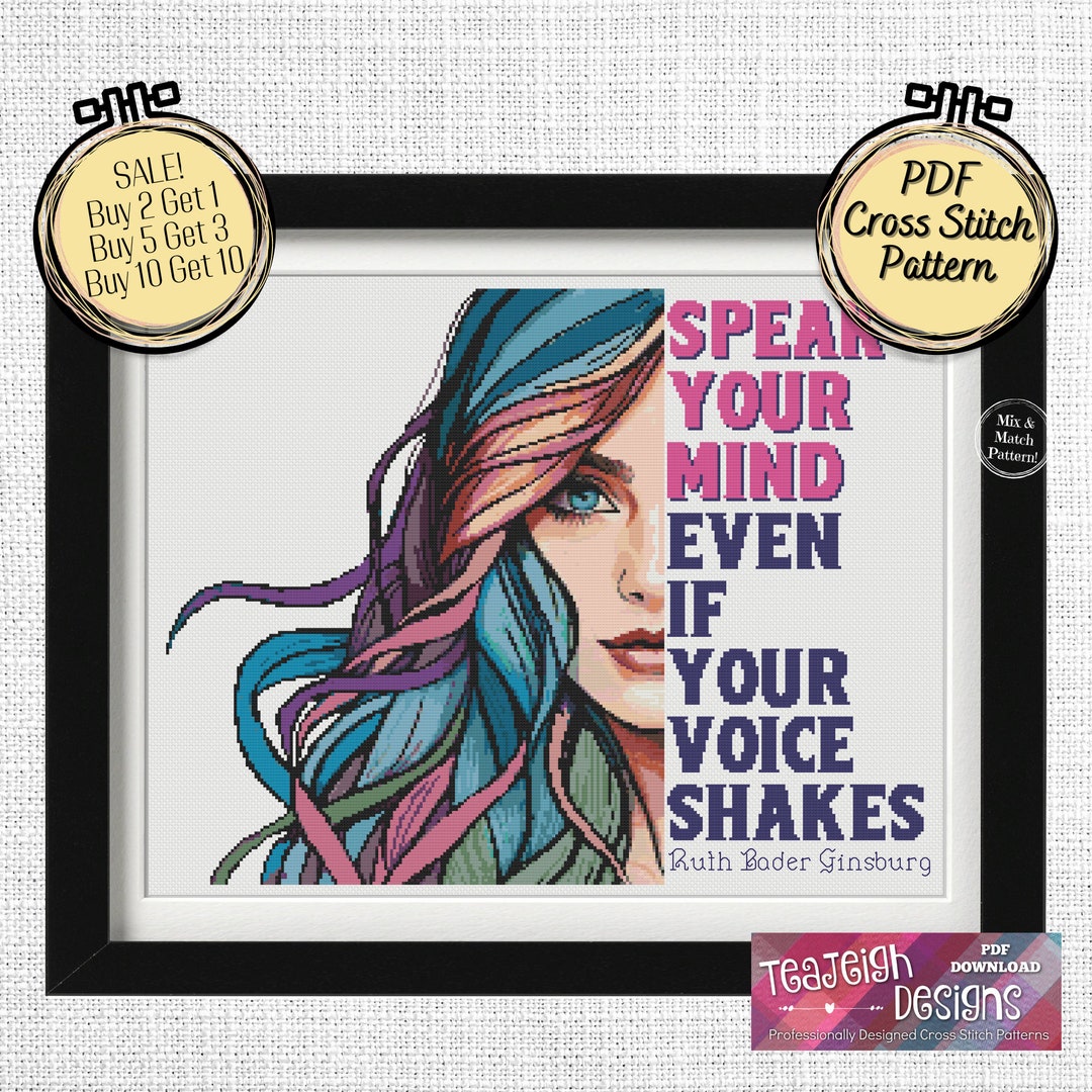 RBG Speak Your Mind Even If Your Voice Shakes Cross Stitch Pattern ...