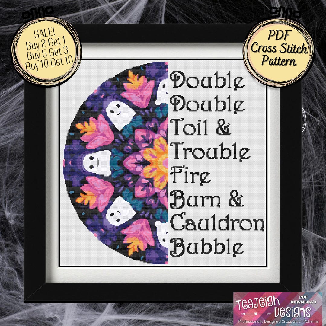 Spooky Ghost Tye Dye Mandala Cross Stitch Pattern - Shakespeare Witches ...