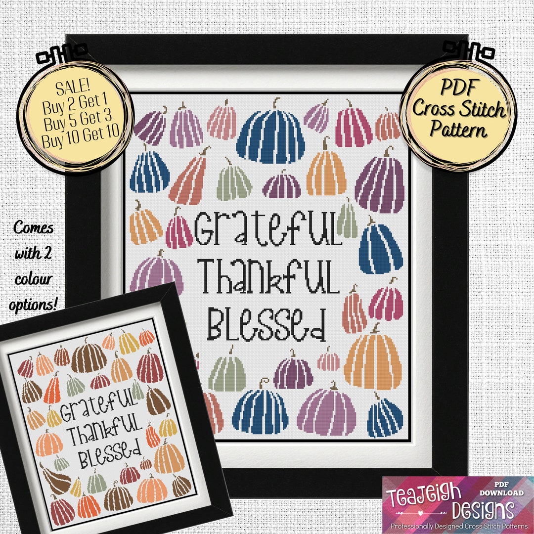 Grateful Thankful Blessed Cross Stitch Pattern With Beautiful Autumn ...
