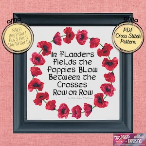 Flander's Field's Poem With Poppies for Remembrance Day Cross Stitch ...