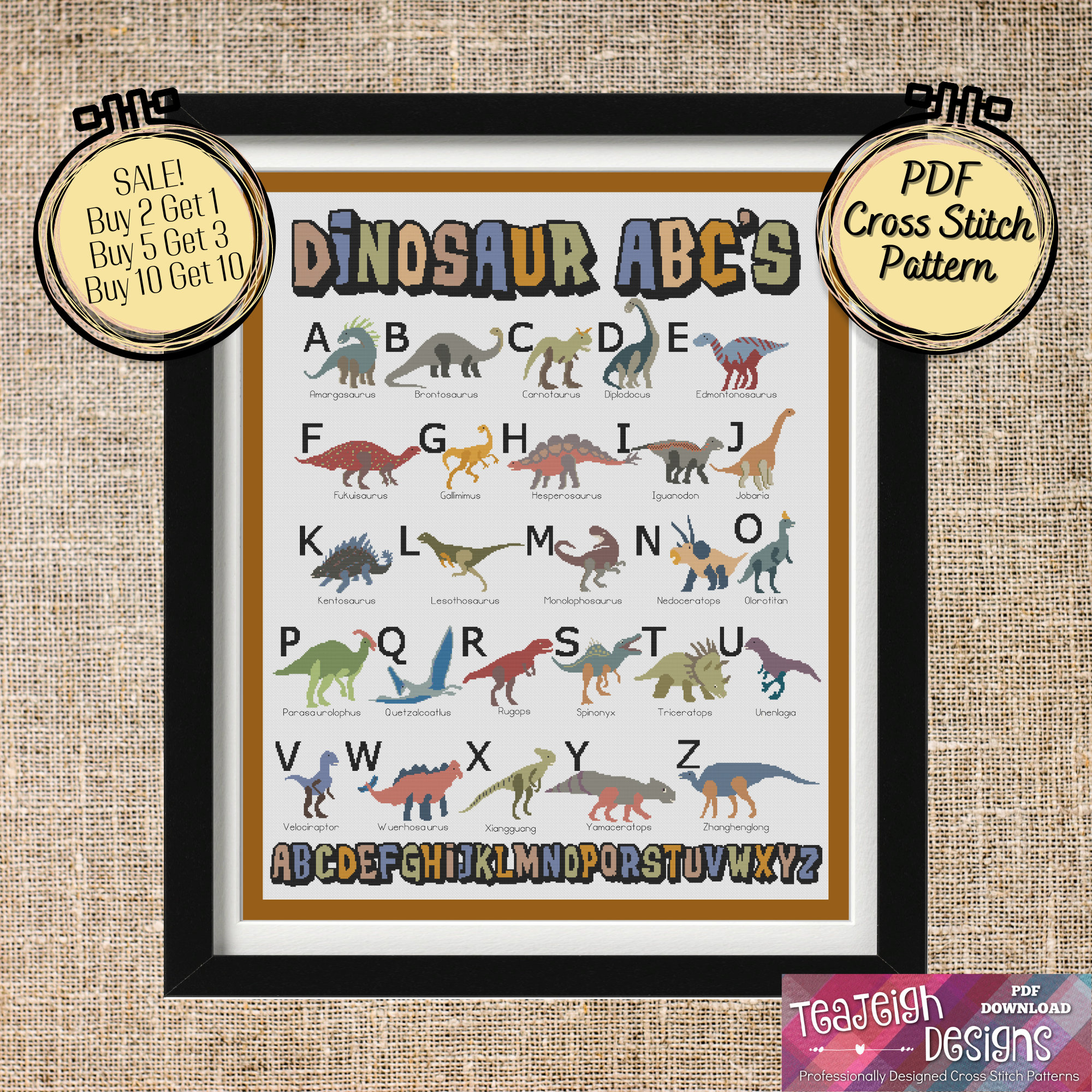 Dinosaur Alphabet Chart Cross Stitch Pattern for Nursery or Play Room ...