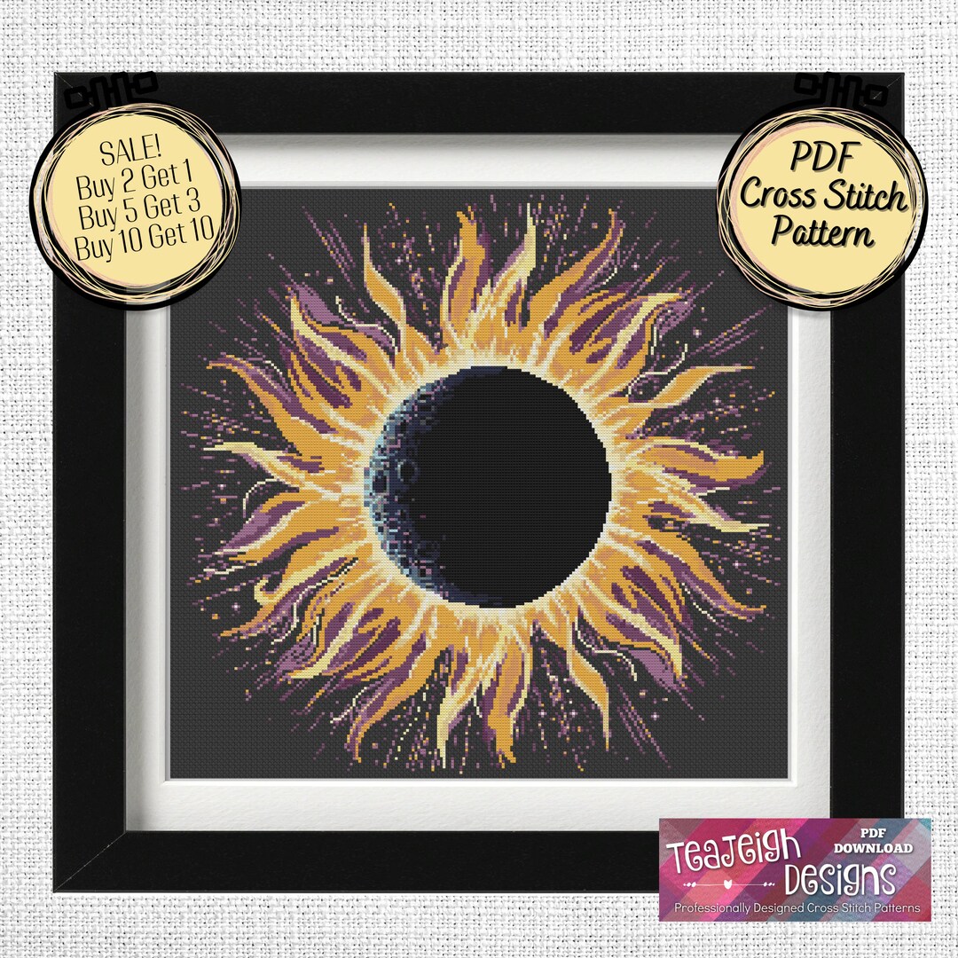 Solar Eclipse Cross Stitch Pattern - Printable & Pattern Keeper ...