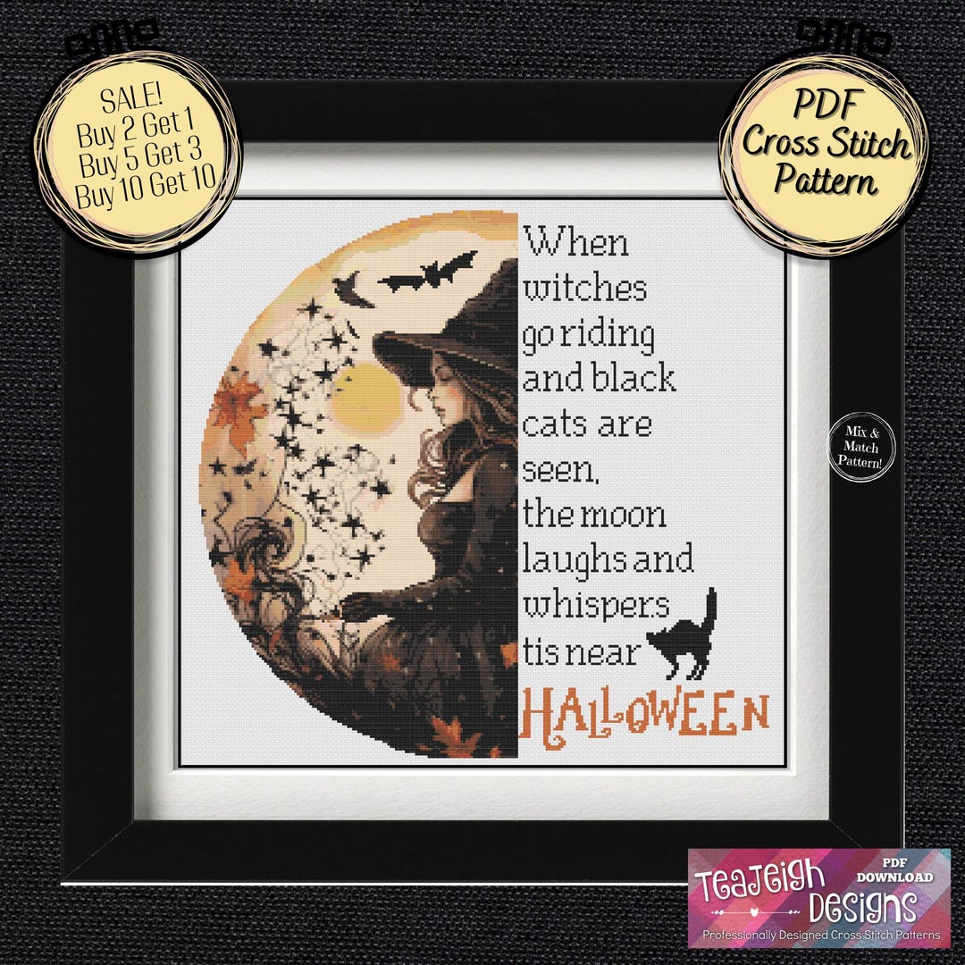 Hallowe'en Poem Cross Stitch Patten - When Witches Go Riding - Mix and ...
