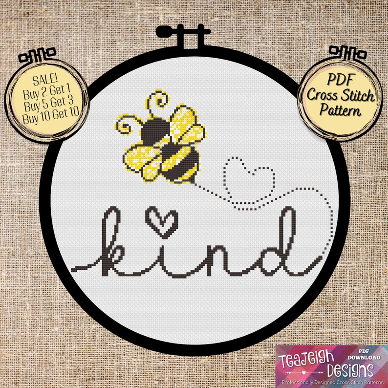 Bee Kind Very Easy Cross Stitch Pattern - Printable and Pattern Keeper ...