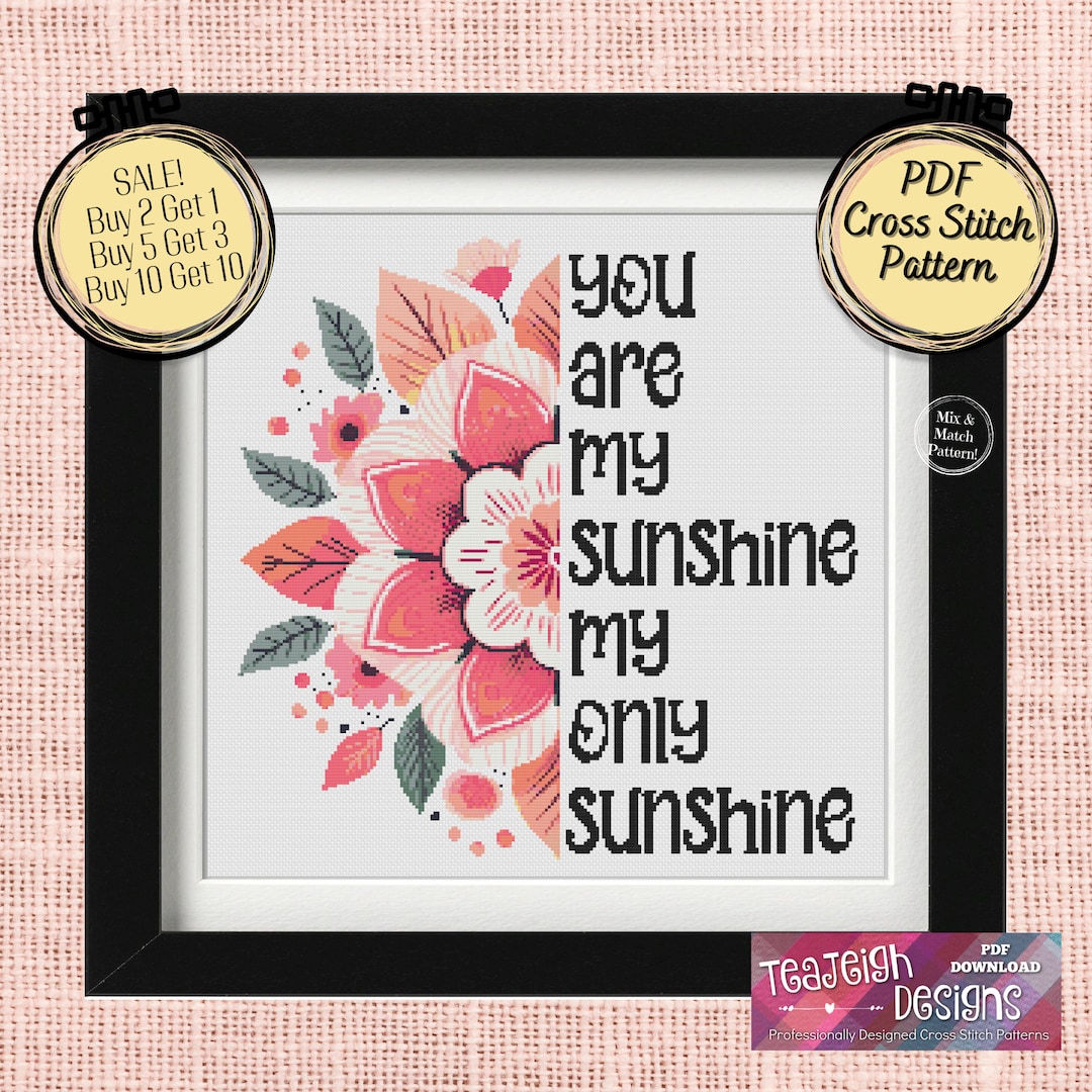 You Are My Sunshine Cross Stitch Pattern - PEACH BLOSSOM Mandala - Mix ...