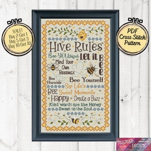 Hive Rules Cross Stitch Pattern - Bee Yourself - Bee Youtiful - Mind ...