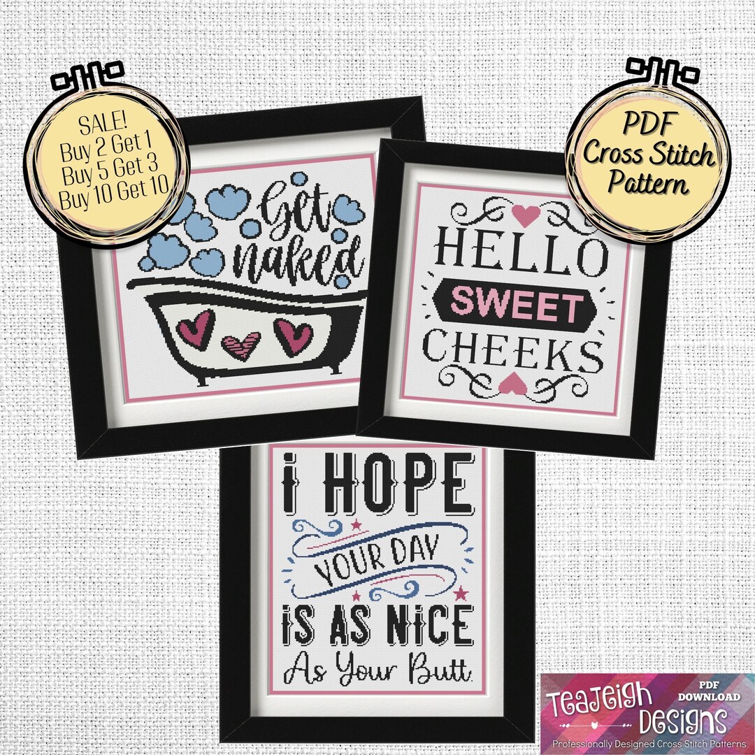 Bundle of 3 Bathroom Sign Cross Stitch Patterns - Easy Cross Stitch ...
