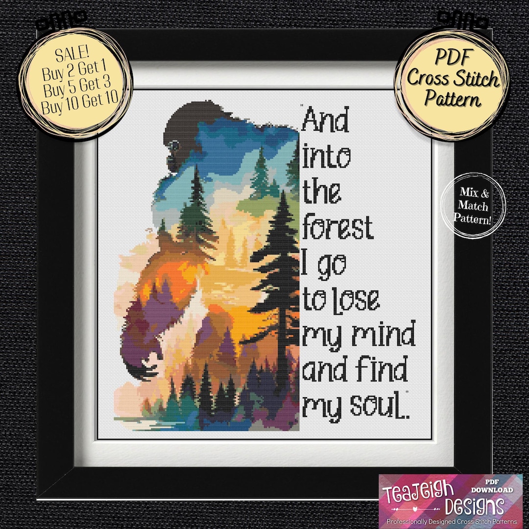 Bigfoot Sasquatch Cross Stitch Pattern - Watercolour Nature - Into the ...