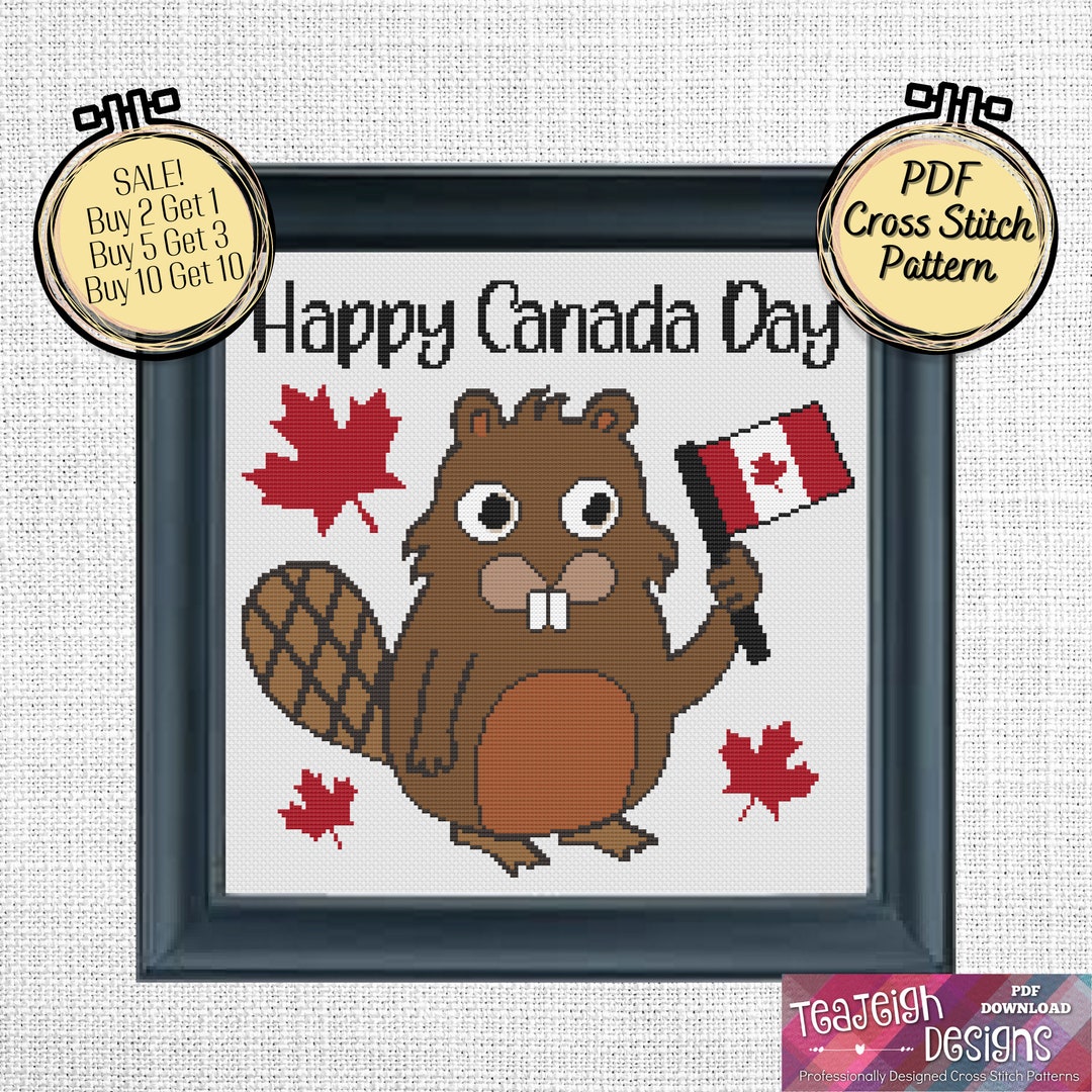 Canadian Beaver Cross Stitch Pattern - Happy Canada Day - Printable and ...