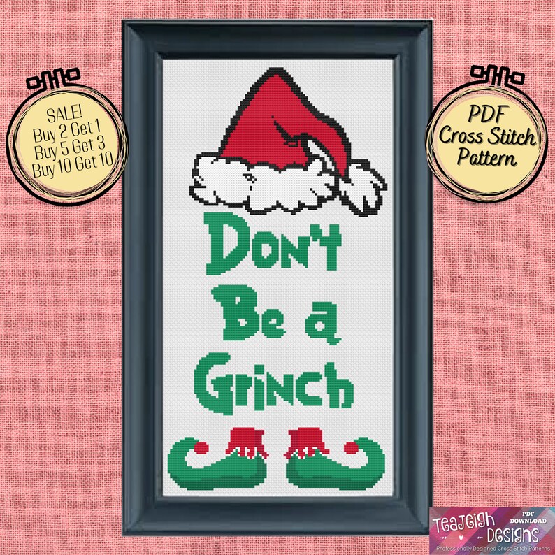 Don't Be A Grinch Christmas Cross Stitch Pattern - Printable and ...
