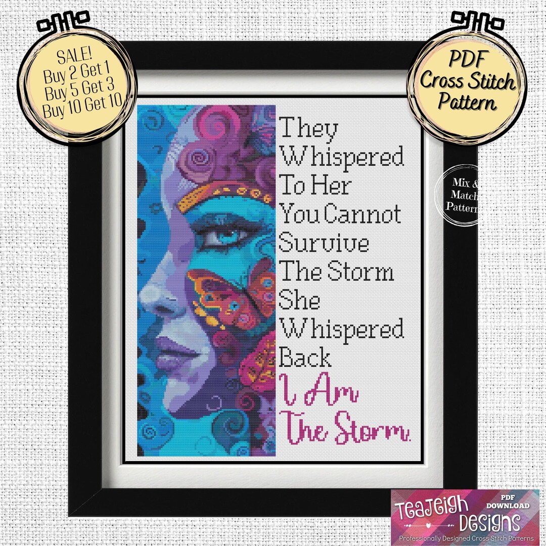 I Am the Storm Cross Stitch Pattern - Abstract Watercolour Face - Mix ...