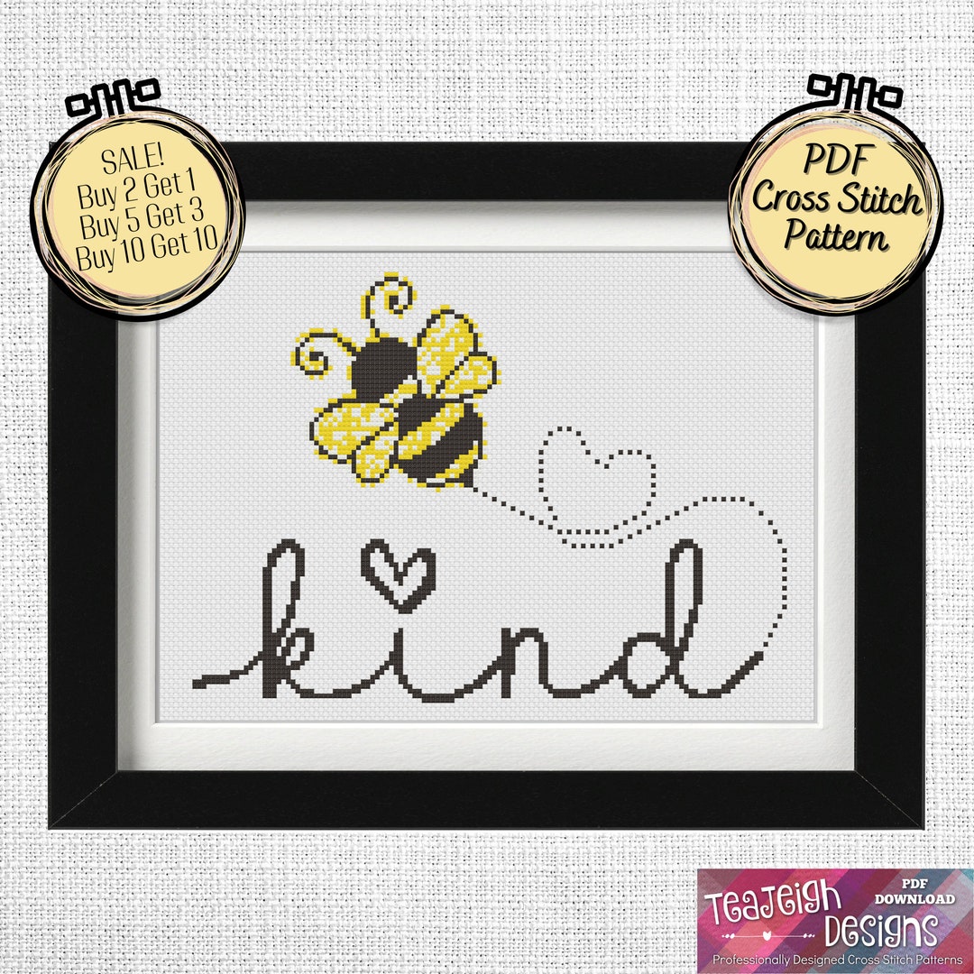 Bee Kind Very Easy Cross Stitch Pattern - Printable and Pattern Keeper ...