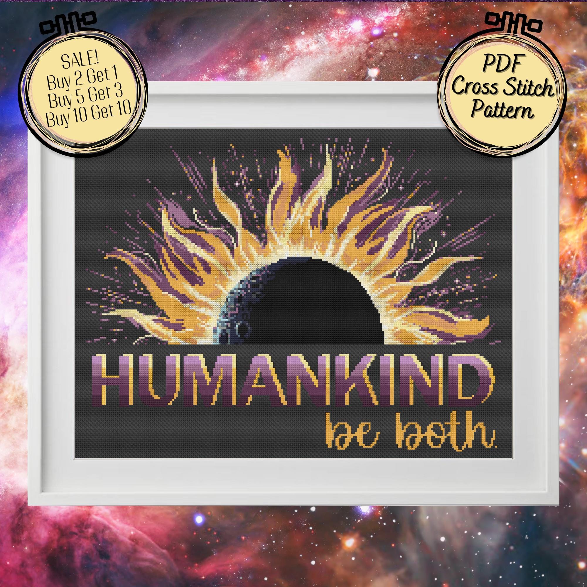 Humankind Be Both Eclipse Cross Stitch Pattern - Printable and Pattern ...