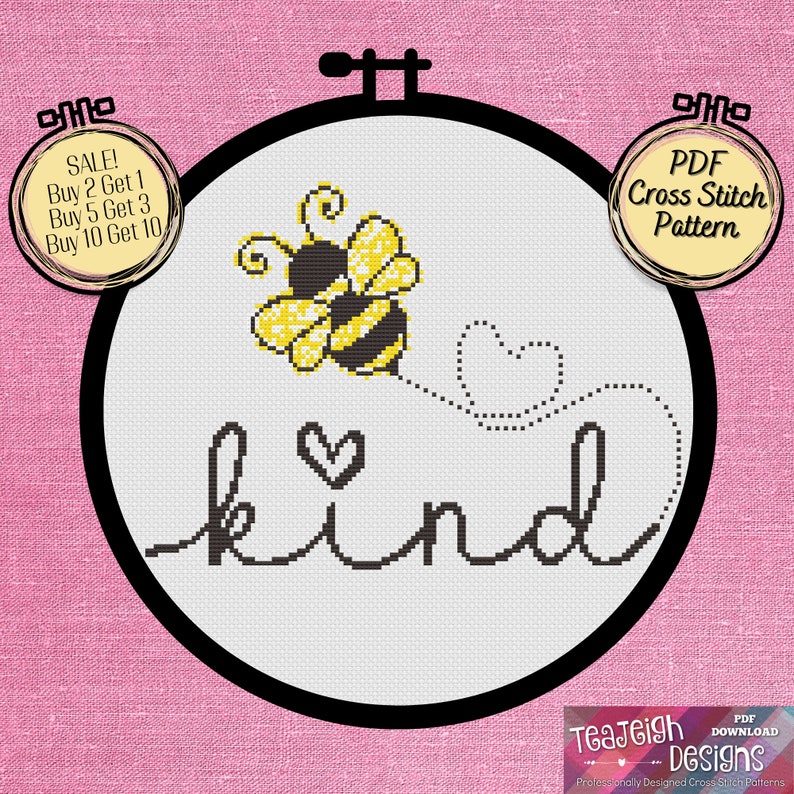 Bee Kind Very Easy Cross Stitch Pattern Printable and - Etsy
