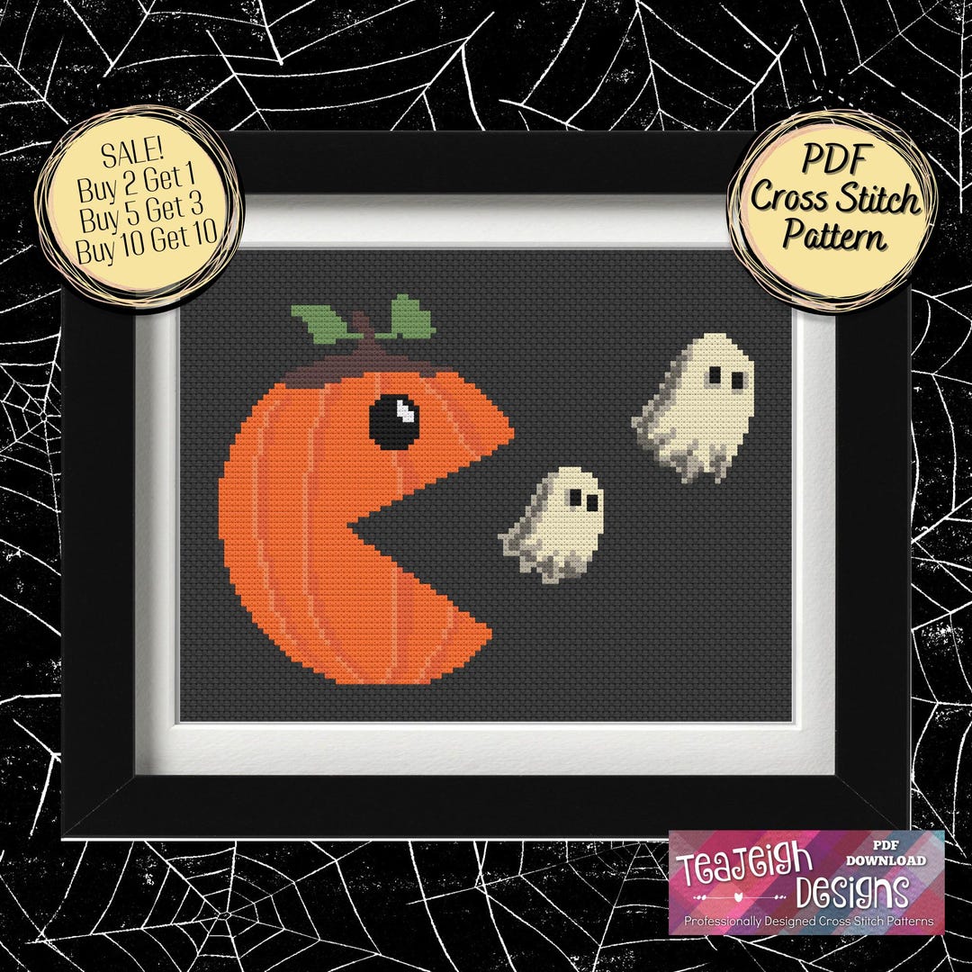 Pac Man Halloween Cross Stitch Pattern - Printable and Pattern Keeper ...