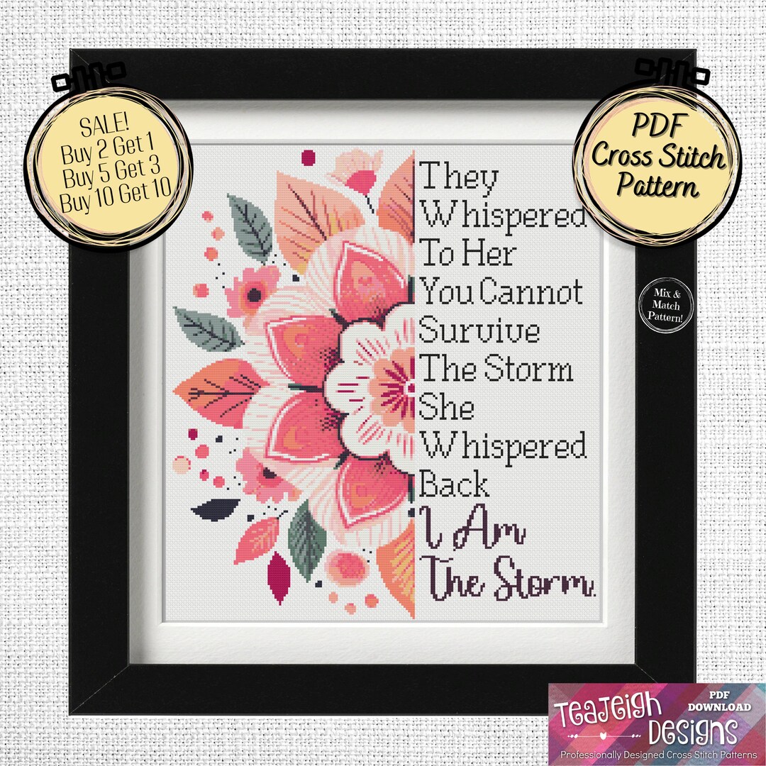 I Am the Storm Cross Stitch Pattern Peach Floral Mandala - Etsy