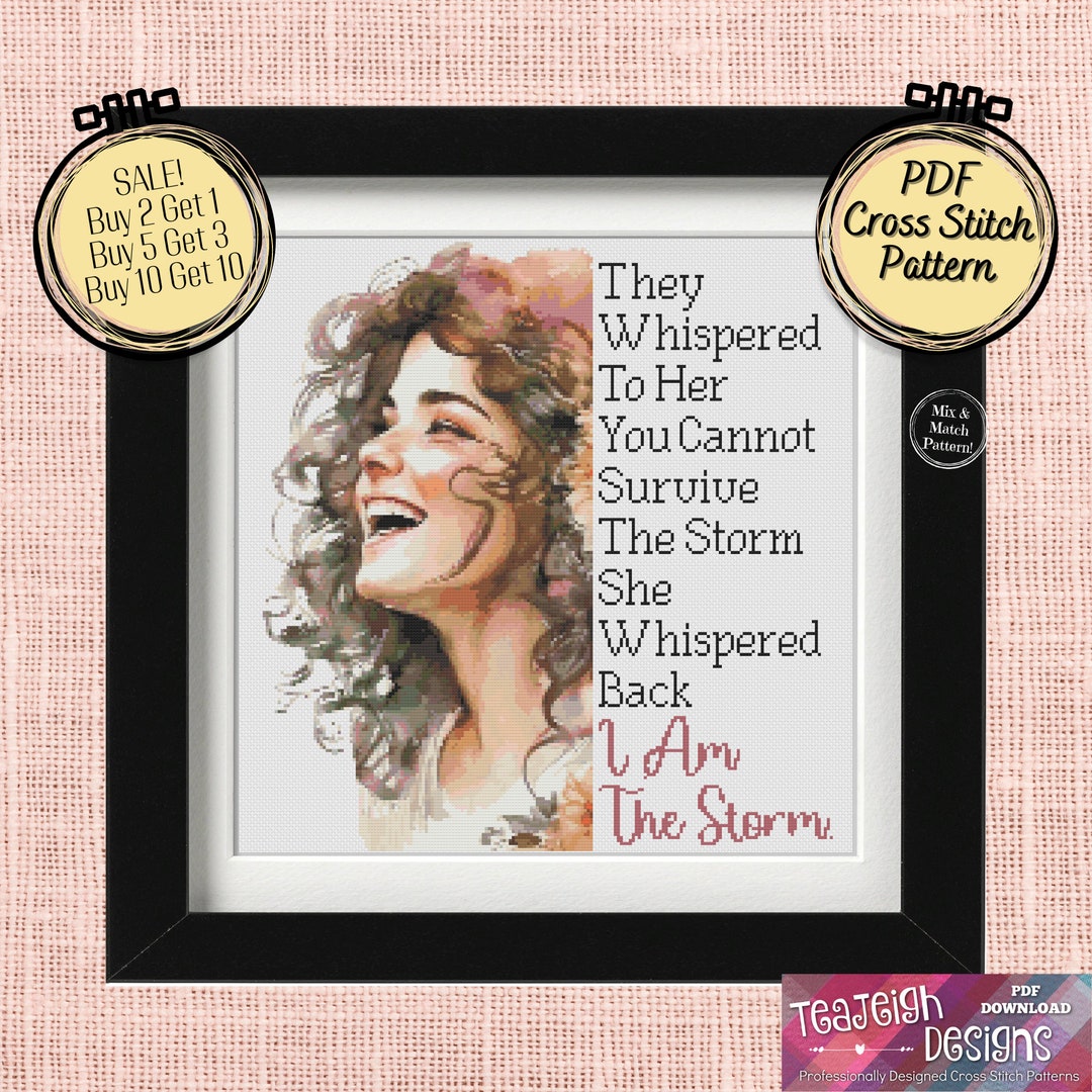 I Am the Storm Cross Stitch Pattern - Curly Haired Woman - Mix and ...