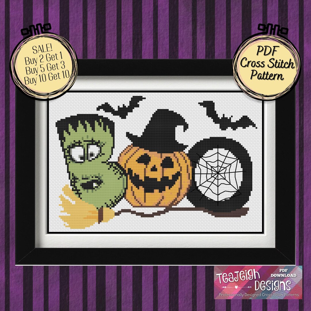 Frankenstein BOO Halloween Cross Stitch Pattern - Printable and Pattern ...
