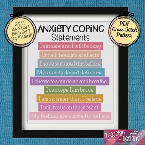 Anxiety Coping Statements Cross Stitch Pattern - Mental Health ...