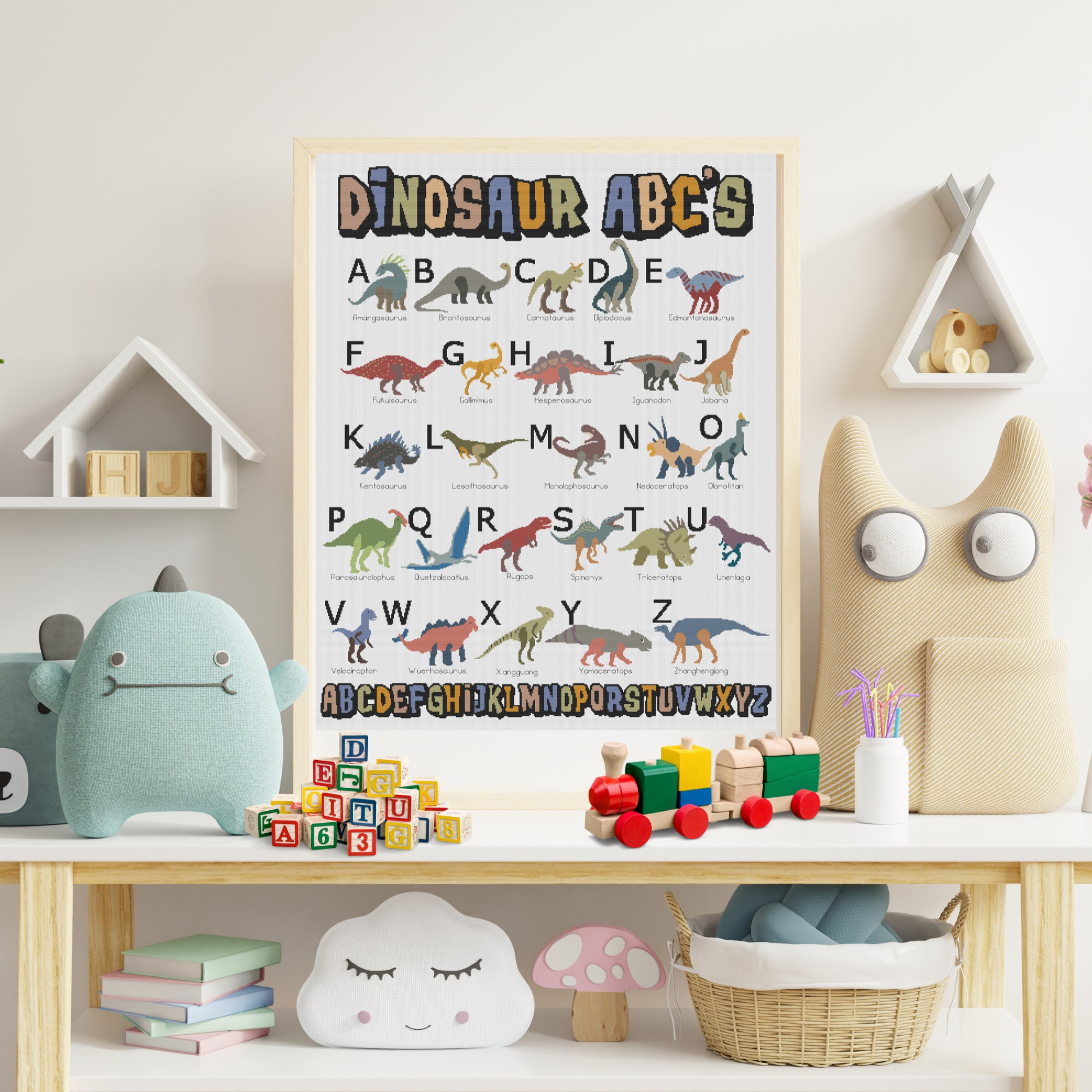 Dinosaur Alphabet Chart Cross Stitch Pattern for Nursery or Play Room ...