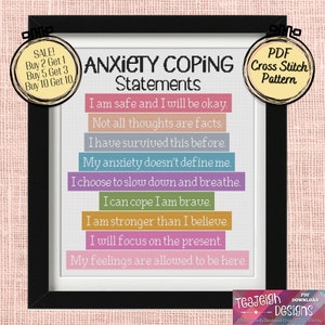 Anxiety Coping Statements Cross Stitch Pattern - Mental Health ...