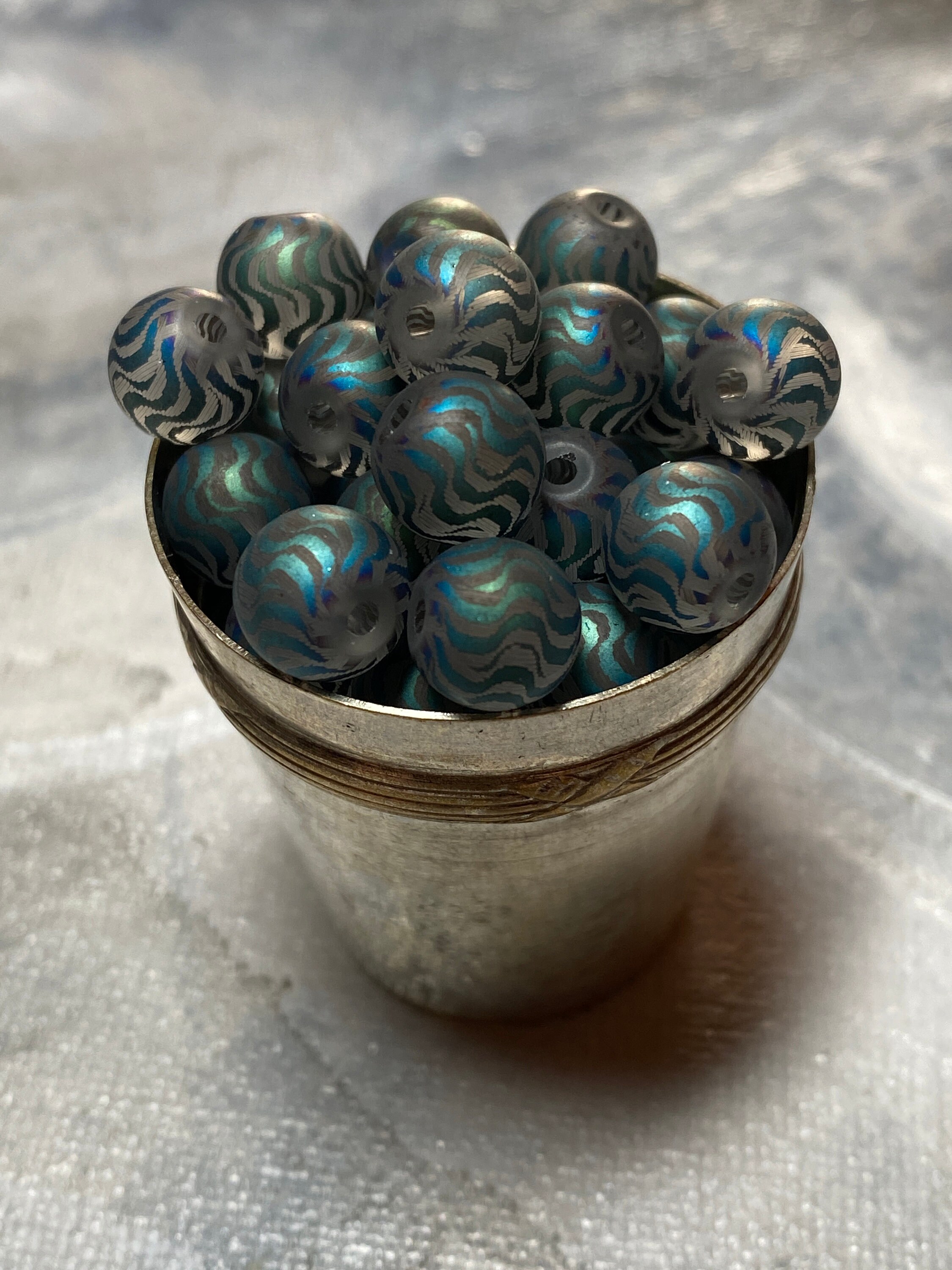 Oil Slick, Sandblasted and Crackled Glass Beads 7mm 10 of Them, 2 ...