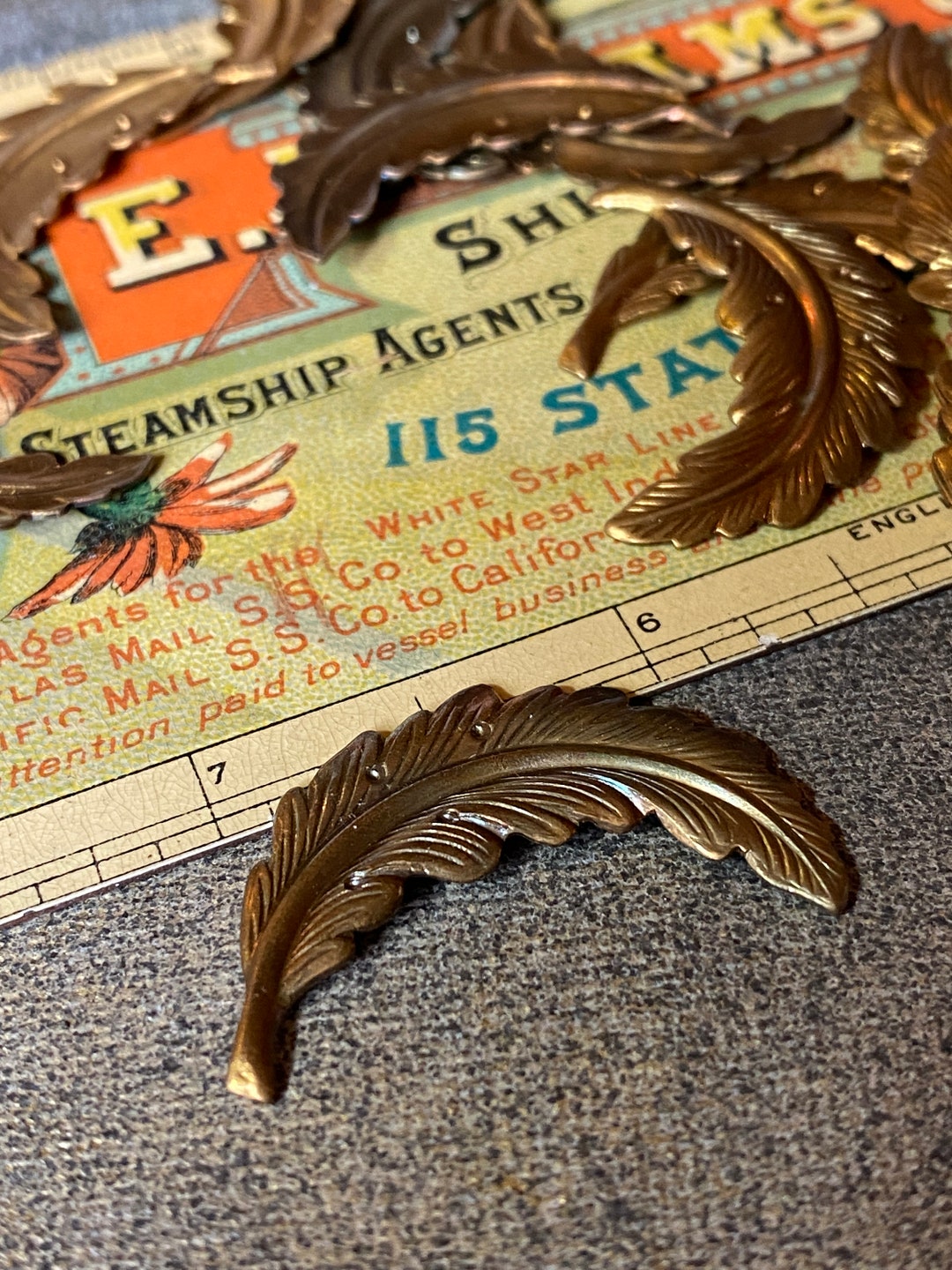 Pair 1 1/4" Feather Brass Leaf, Changeable, Pierceable, Colorable ...