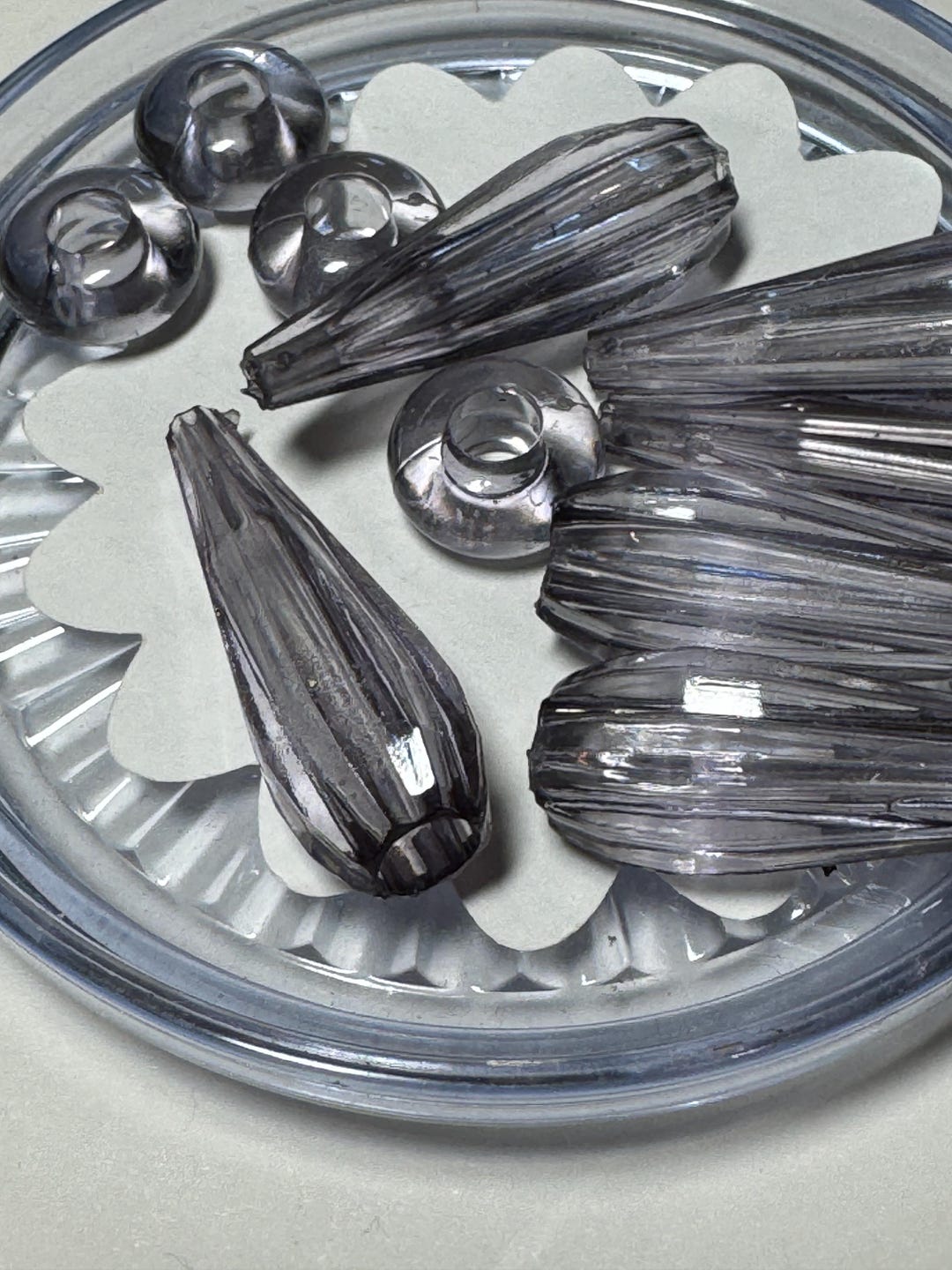 4 Grey Lobed Transparent Teardrops - Etsy