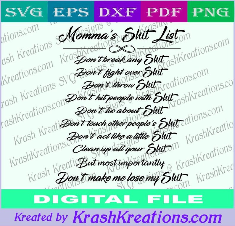 Mom's Shit List SVG, Cut File - Etsy
