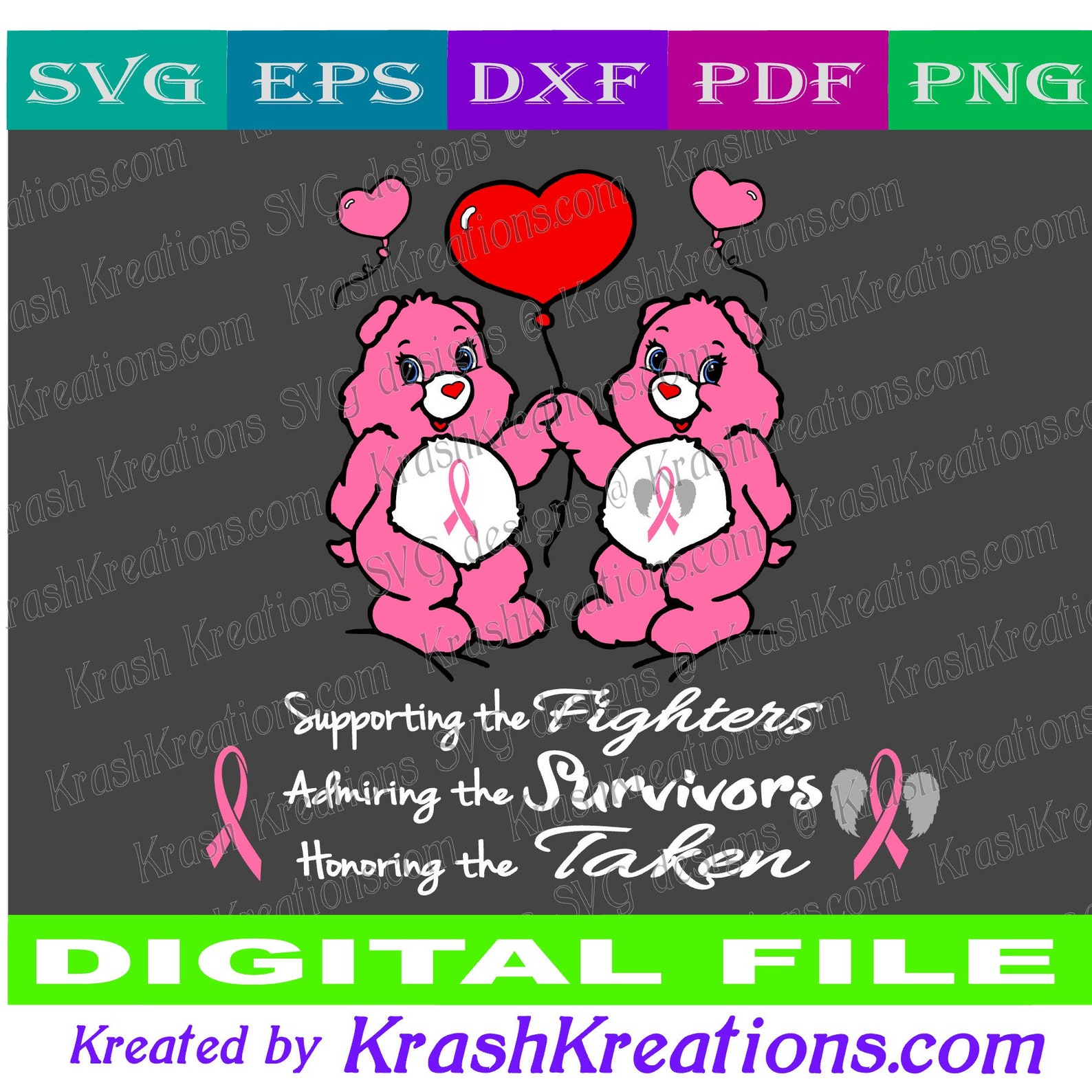 Breast Cancer Awareness Bears SVG Cancer Bear 2 - Etsy