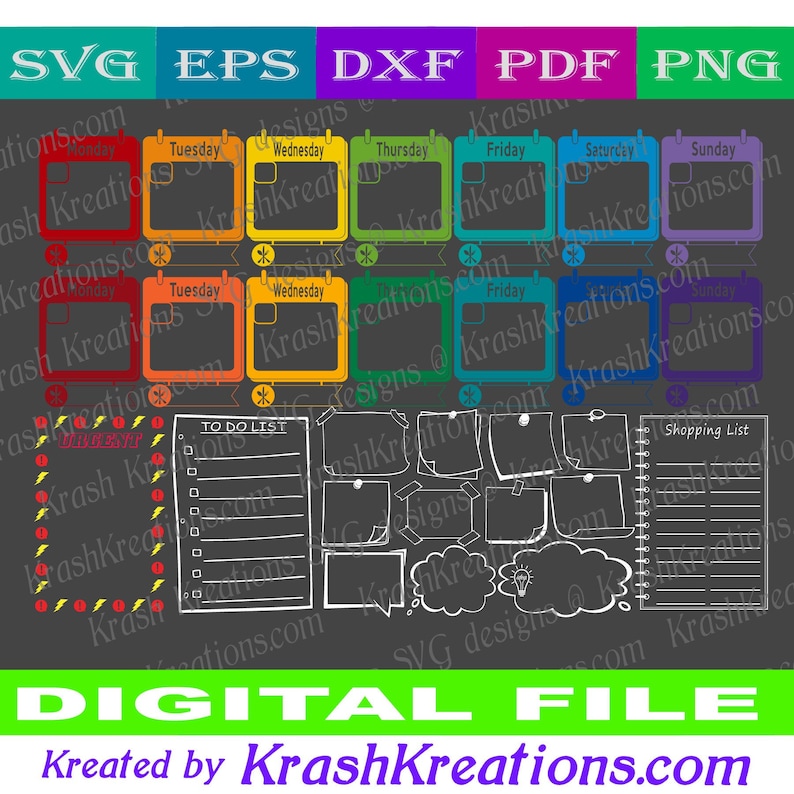 Command Center SVG Cut File: 2-week Calendar, Menu, Notes (digital ...