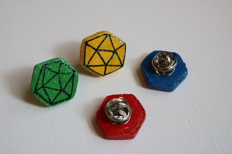 Dnd D20 Dice Handmade Clay Glitter Pins - Etsy