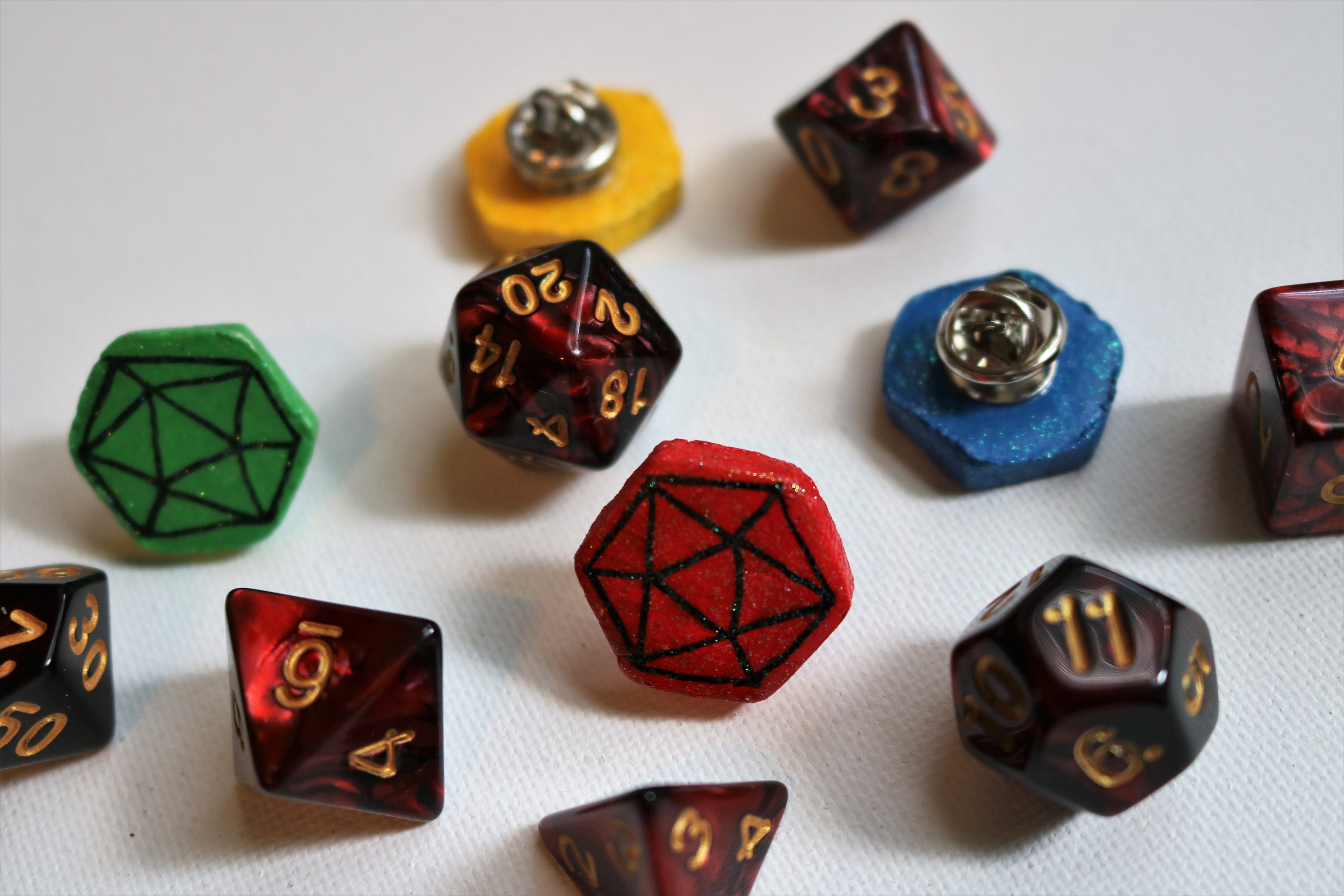 Dnd D20 Dice Handmade Clay Glitter Pins - Etsy