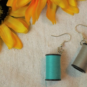 Mini Spool of Thread From Hotel Sewing Kit Earrings random Colors hook ...