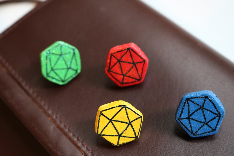 Dnd D20 Dice Handmade Clay Glitter Pins - Etsy