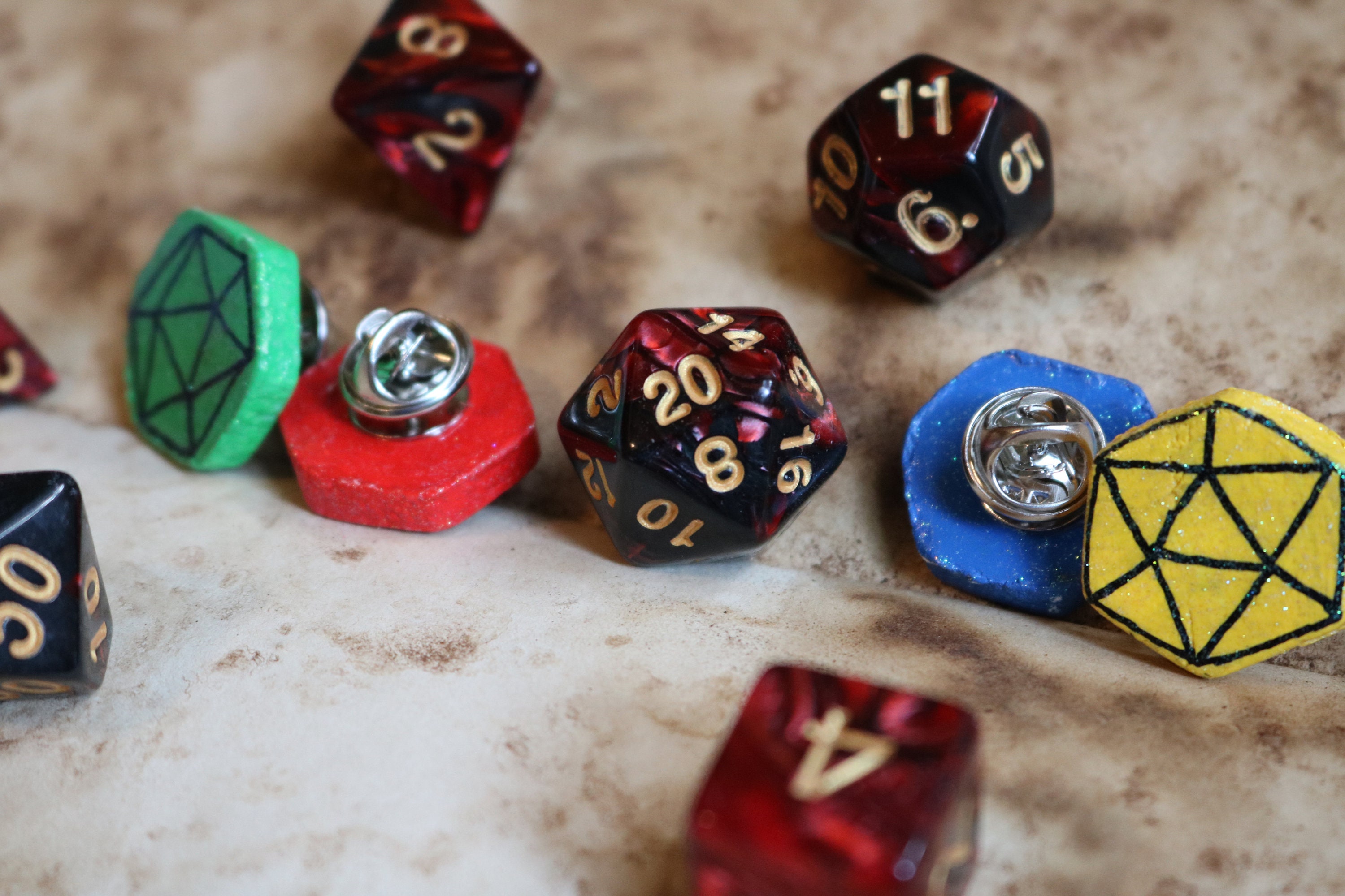 Dnd D20 Dice Handmade Clay Glitter Pins - Etsy