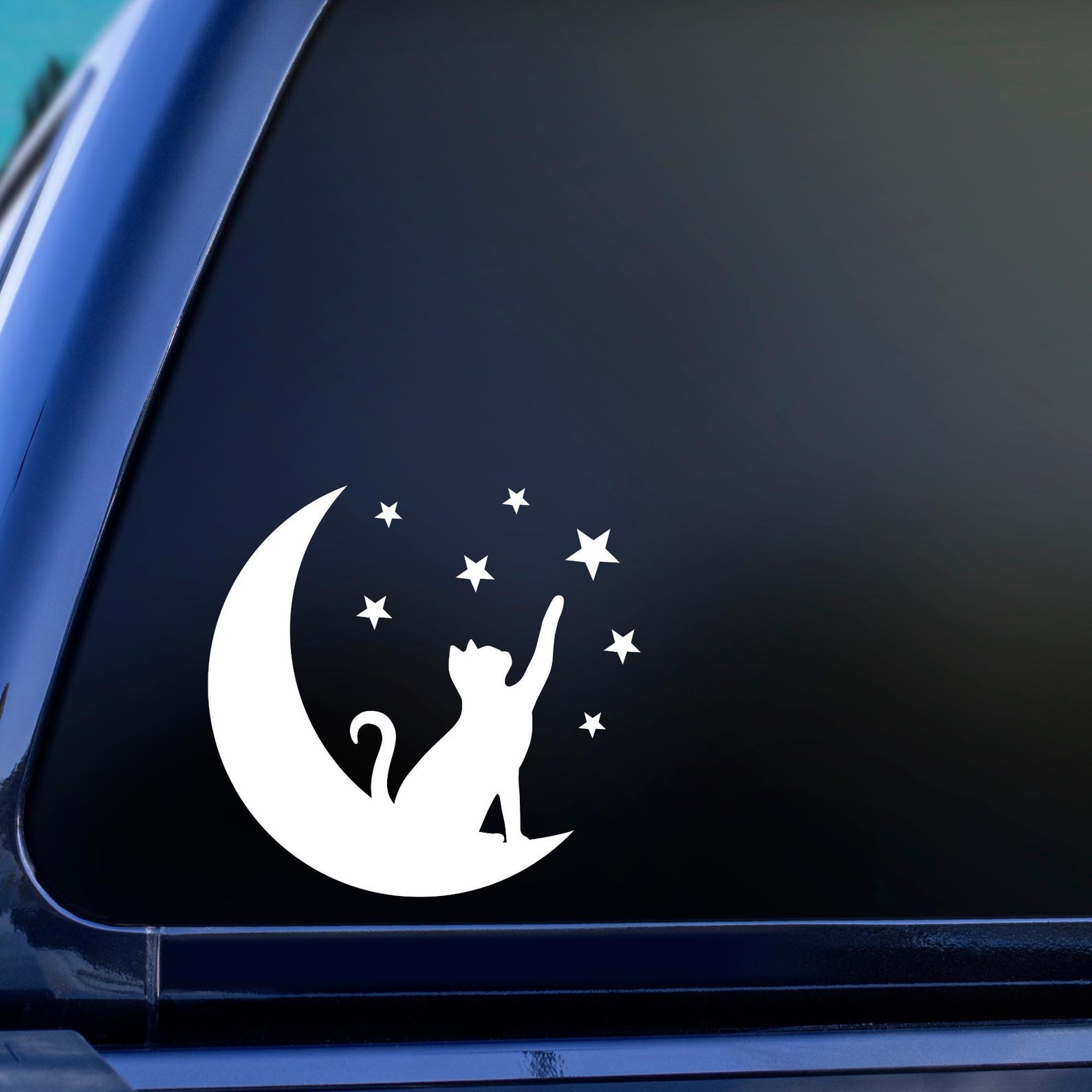 Cat Moon Decal, Celestial Black Cat Sticker, Witchy Cat on Moon With ...