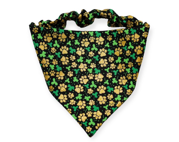 Gold Paw Print and Clover Scrunchie Dog Bandana, St. Patrick’s Day ...