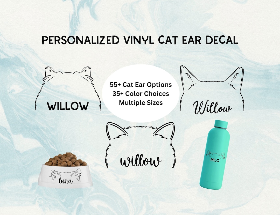 Personalized Cat Ear Vinyl Decal, Custom Cat Ear Sticker, Cat Lover ...