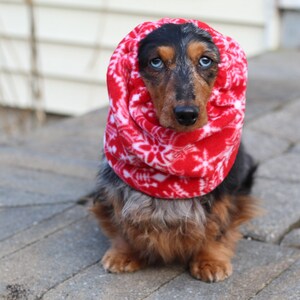Red Snowflake Dog Snood Scarf Dog Neck Warmer Dog Fleece Snood Red Dog ...