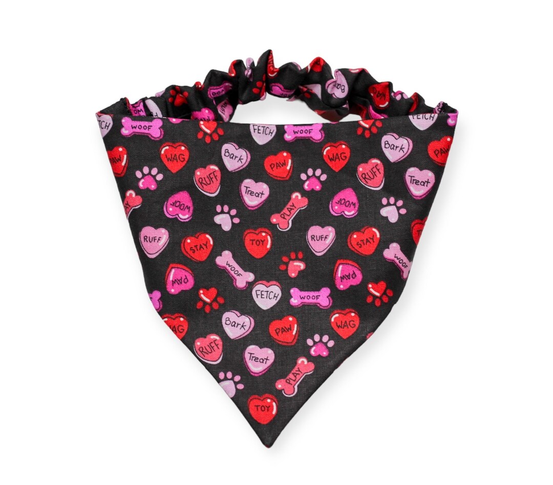 Hearts and Paw Prints Scrunchie Dog Bandana, Valentines Day Candy Dog ...