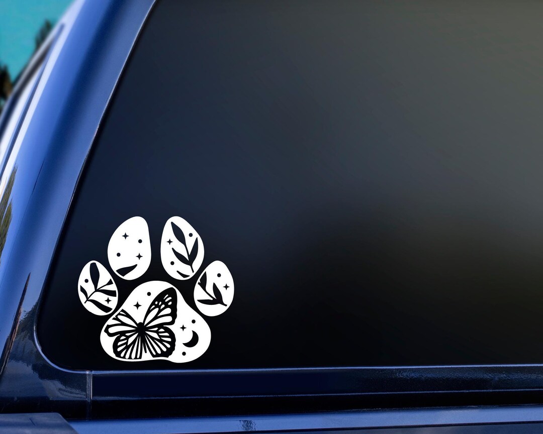 Butterfly Dog Paw Print Car Decal, Paw Print Nature Decal, Dog Mom ...