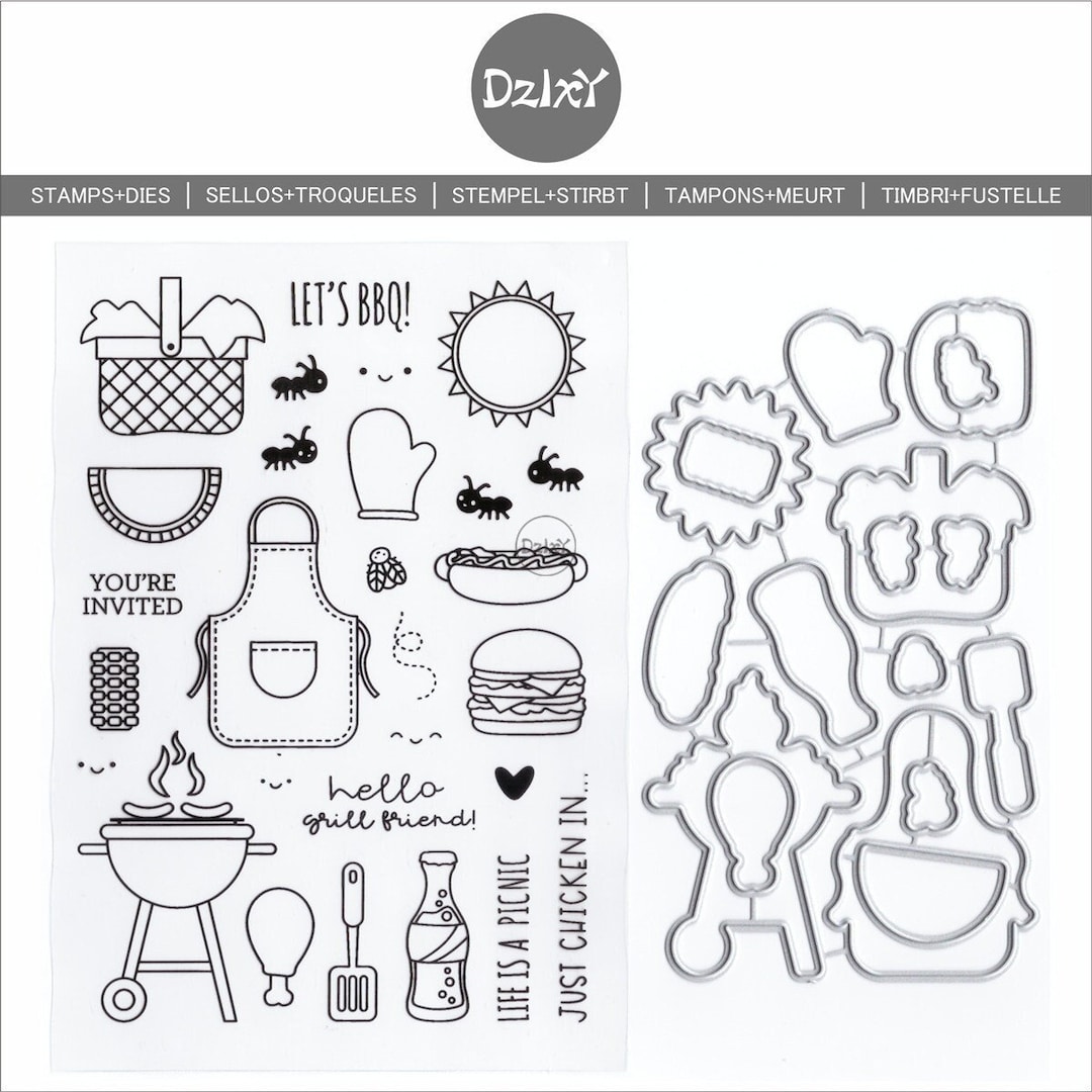 Dzixy Barbecue Picnic Clear Stamps and Metal Cutting Dies for Card ...