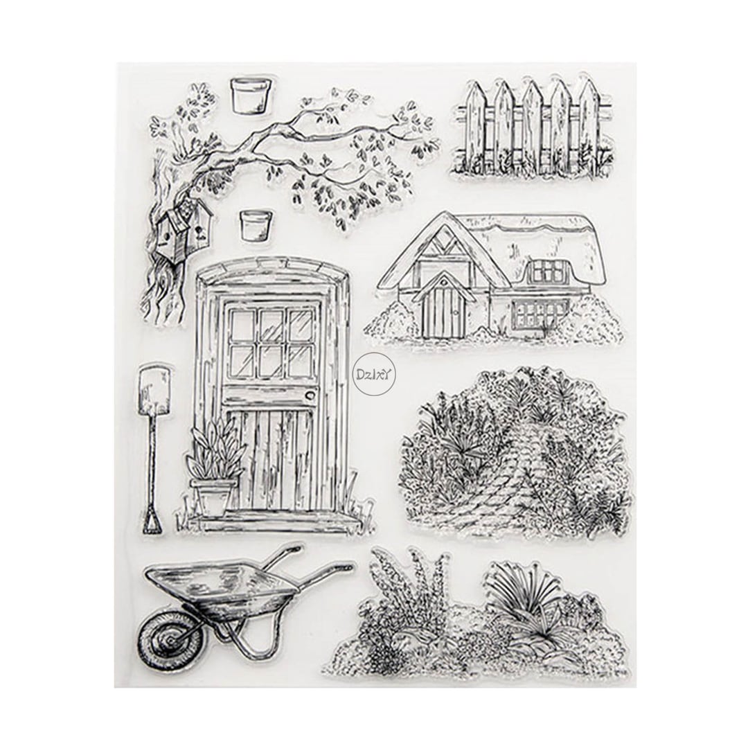 Dzixy Houses Fences Flower Clear Stamps for Card Making Scrapbook ...
